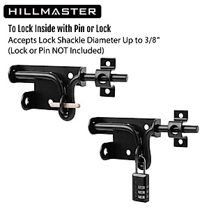 Hillmaster Slide Bolt Gate Latch for Wooden Fence Door Lock with Padlock Hole,Heavy Duty Sliding Bolt Gate Lock Door Latch Black Barrel Bolt Slide Latches Gate Hardware for Wood Vinyl Fenc Barn Shed