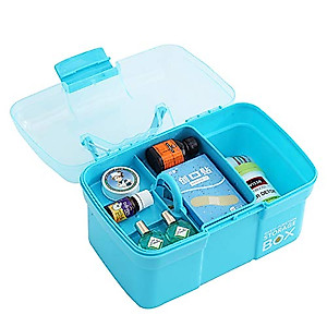 Sunxenze 11'' Clear Plastic Craft Storage Box, Sewing Box Organizer with Removable Tray, Art Storage Box with Handle (Light Blue)