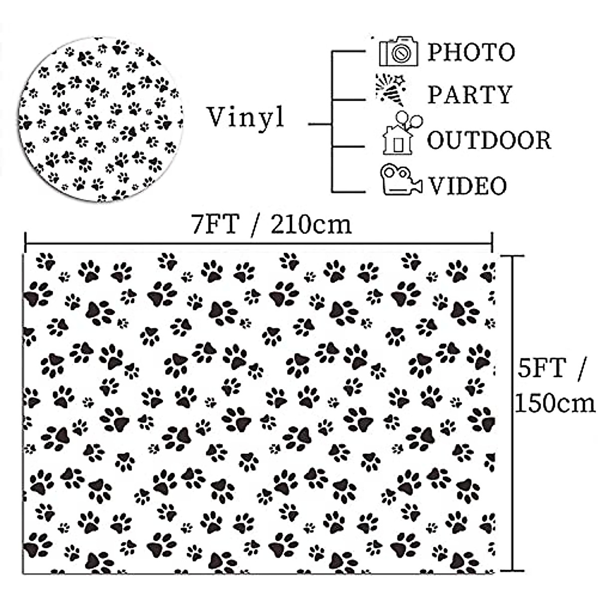 Paw Print Themed Photography Backdrop Vinyl 7X5FT Happy Birthday Party Supplies Puppy Dog Paw Print Photo Background Baby Shower Pet Treat Party Decoration Candy Table Photo Booth Studio Props