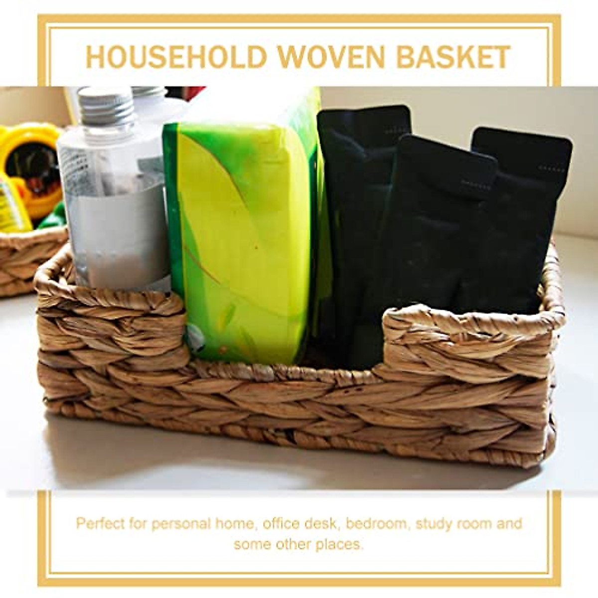 Zerodeko Wicker Baskets Woven Wicker Storage Bins with Lid Rectangular Seagrass Basket Boxes Organizer Bins Boxes Water Hyacinth Storage Baskets for Pantry Shelf