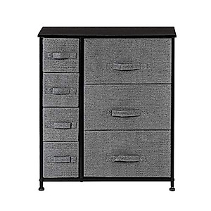Kcelarec Drawer Dresser Storage Organizer 7-Drawer Closet Shelves, Sturdy Steel Frame Wood Top with Easy Pull Fabric Bins for Clothing, Blankets (Grey)
