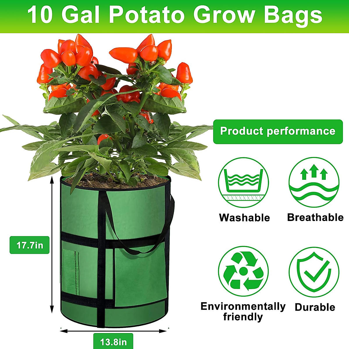 MEKOLIFE Grow Bags 6Pack - 10 Gallon Potato Grow Bags with Window to Harvest, Thickened Fabric Pots with Handles, Garden Bags to Grow Vegetables, Potatoes Tomato Chili Carrot