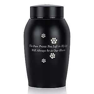 Pet Urn, JOFUNG Metal Cremate Funeral Urn for Dog/Cat ashes,Paw Print keepsake，Laser Engraving, Thread Design on The Top,Black Paw Print