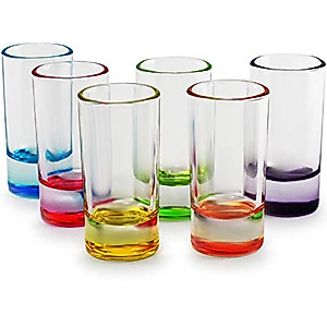 Circleware Paradise Shot, Set of 6, Assorted Color Bottoms Limited Edition Glass Drinking Cups for Whiskey, Vodka, Brandy, Bourbon and All Type of Beverage,1.2 ounces