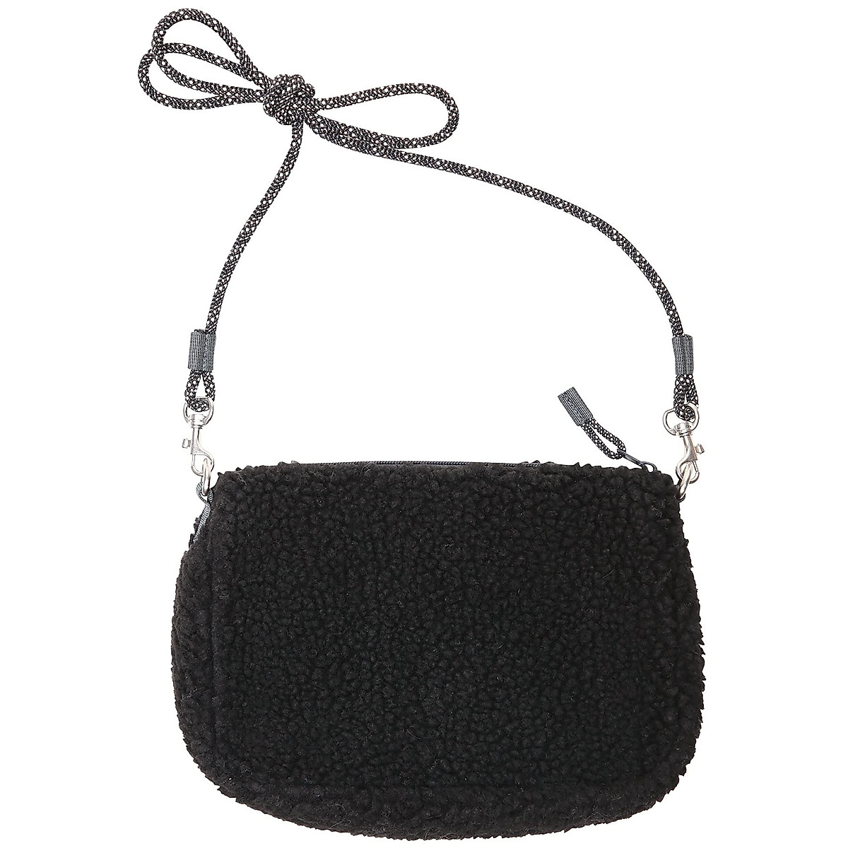 KAVU So Fleecy Crossbody Bag Sherpa Rope Strap Purse-Jet Black