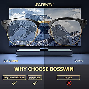 BOSSWIN Blue Light Glasses, 2 Pack, Fashion Round Half Frame, Computer/Game/Reading/TV Blue Light Blocking Glasses (Gold+silver)