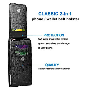 Cell Phone Holster Pouch Leather Wallet Case with Belt Loop for iPhone Samsung (Leather)