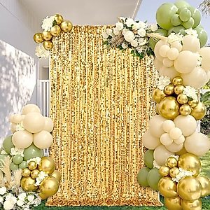 Big Payette Sequin Backdrop 4ftx8ft Gold Shimmer Backdrop Curtains Glitter Fabric Drapes for Birthday Party Baby Shower Decorations