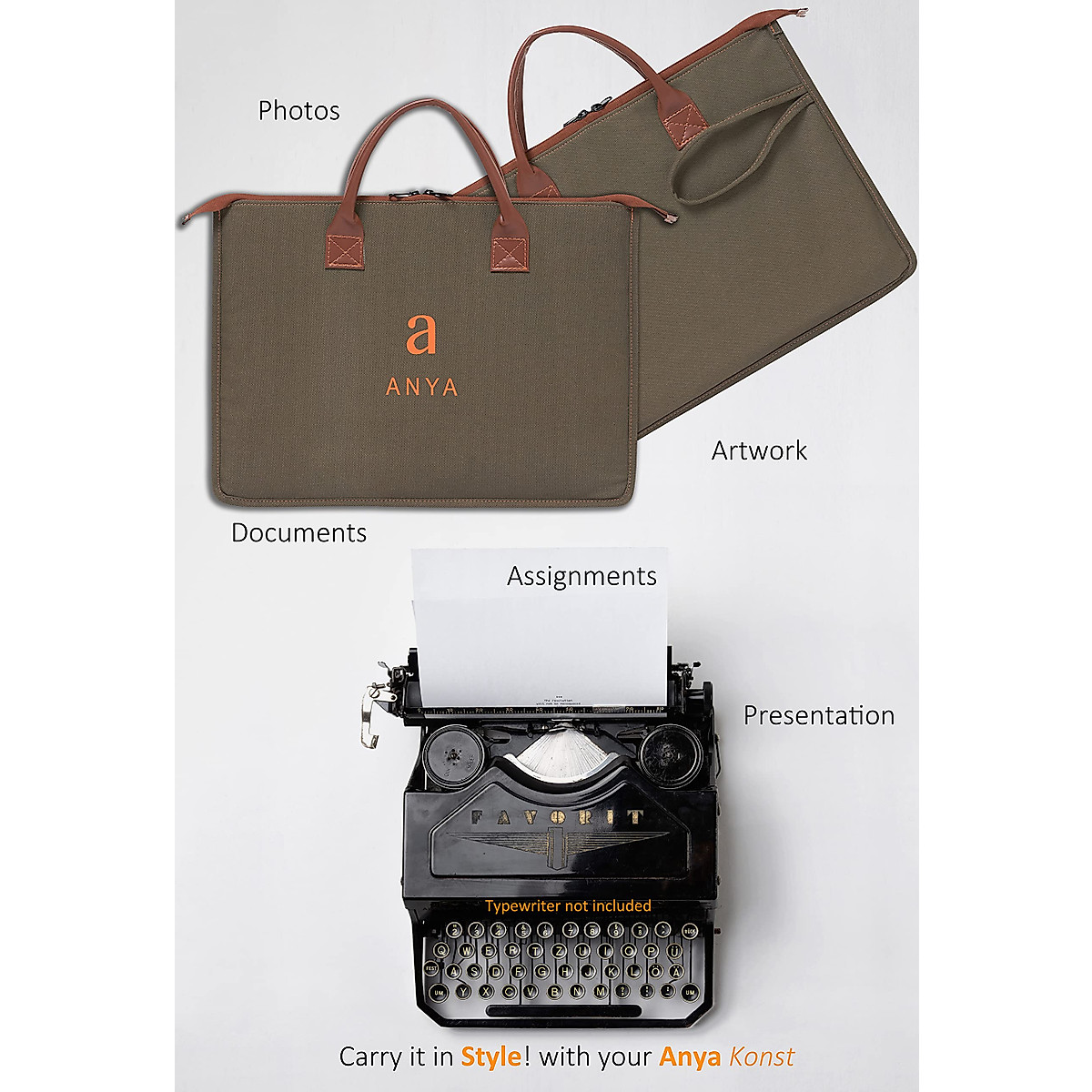 ANYA Art portfolio bag, artist carrying case, storage bag for artwork, posters with zipper and handles, light weight art bag for professionals, students KONST