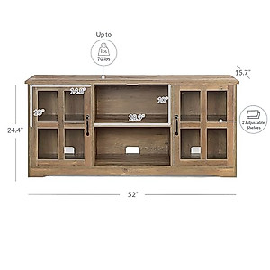 BELLEZE Modern 52 Inch Traditional TV Stand & Media Entertainment Center Console Table for TVs up to 55 Inch or Sideboard Buffet with Wood Glass Storage Cabinets - Cori (Rustic Oak)