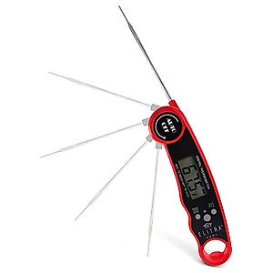 Waterproof Instant Digital Meat Thermometer Super Fast Precise for Cooking Folding Probe with Backlight - by ELITRA HOME (Red)
