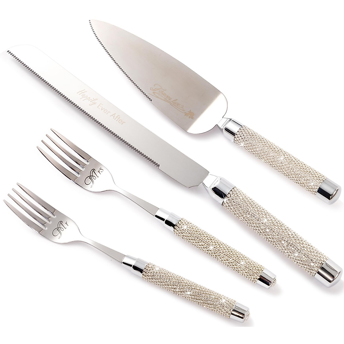 VARLKA Silver Wedding Cake Knife and Server Set, Cake Cutter and Pie Server Set with Fork for Mr Mrs,Cake Cutting Set for Wedding Anniversary Engagement Birthday