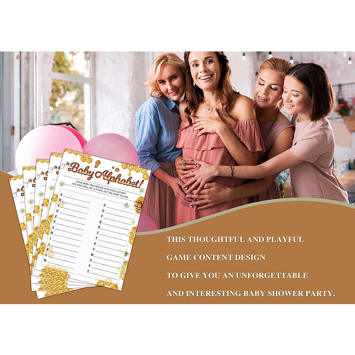 Baby Shower Game Set - Baby Alphabet Game Cards for Gender Reveal Party - Bumble Bee Baby Shower Games & Activities - Honey Honeycomb Party Favor Decoration for Men and Women - 30 Game Cards(F19)