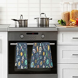 Kigai 2 Piece Outer Space Hand Towels for Bath Decorative, Pure Cotton Guest Towels Fingertip Towels for Bathroom Spa Gym,16 x 28 inch