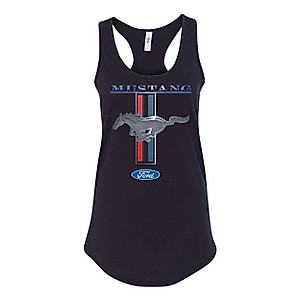 Ford Mustang Pony and Stripes Ladies Racerback Tank Top Women Lady Car Auto Automobile Racing-Black-xs