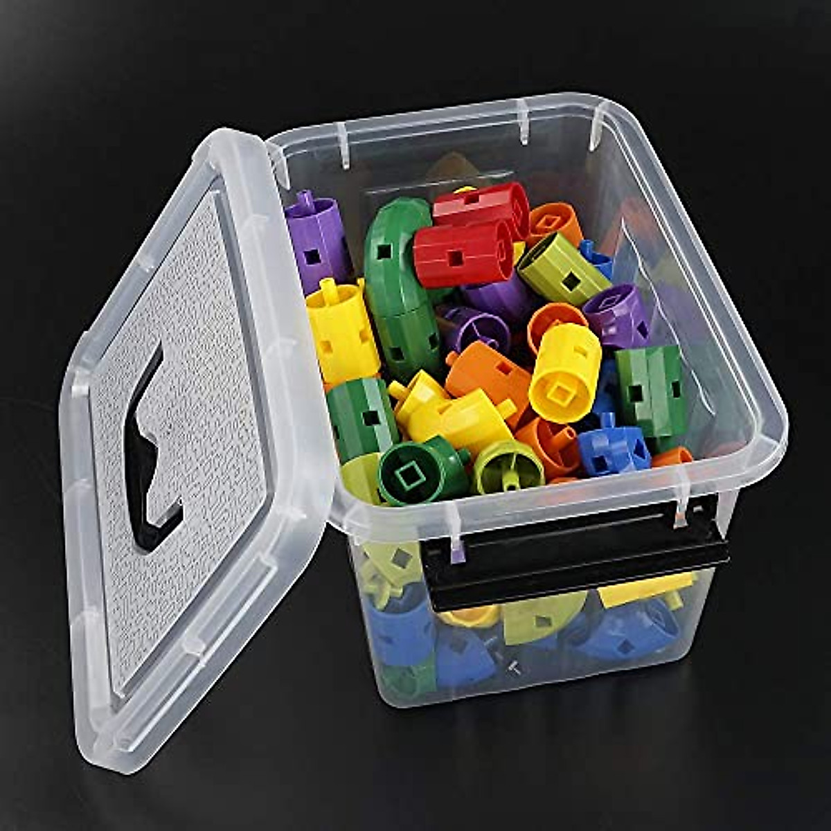 Anbers 6 Quart Clear Plastic Lidded Storage Bins, Latching Box with Handle, 4 Packs