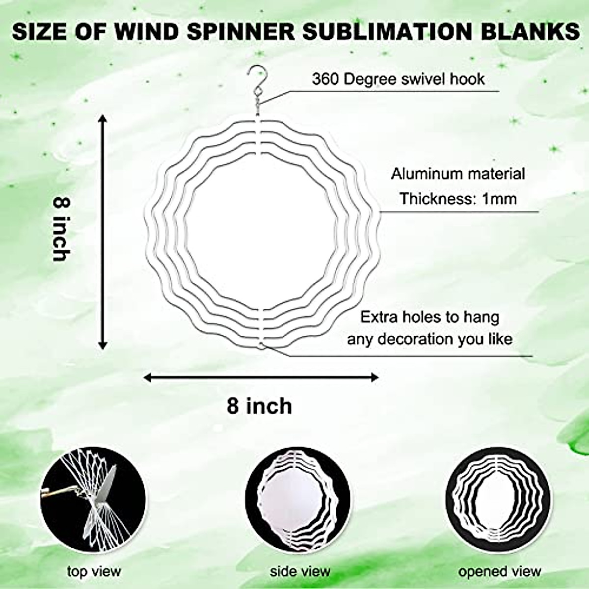 4 Pcs 8 Inch Sublimation Wind Spinner Blanks, 3D Aluminum Wind Powered Kinetic Sculpture, Spinner Suspension Trim for Yards & Gardens（Round）