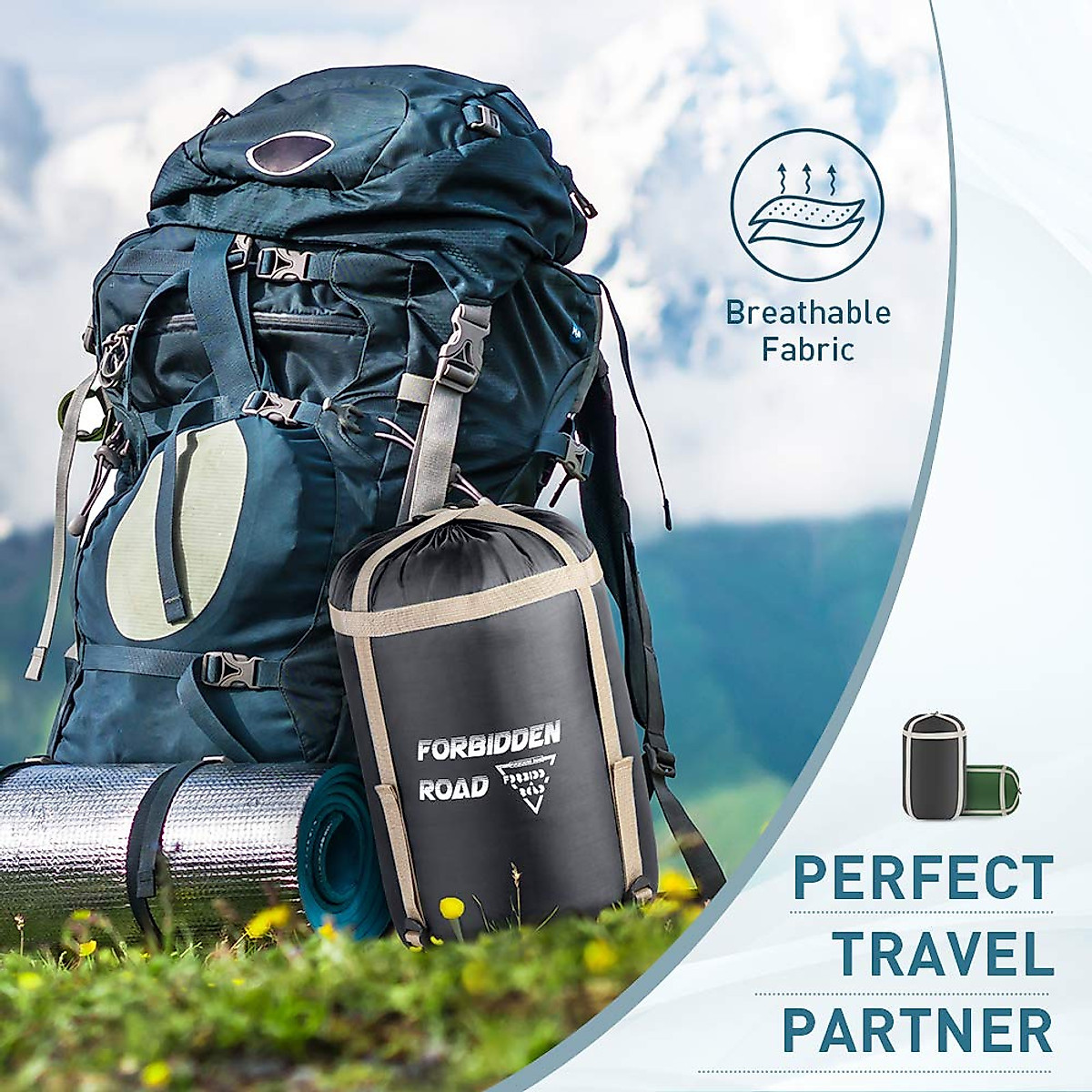 Forbidden Road Portable Single Sleep Bag for Camping Hiking Backpacking - Compression Bag Included (Black, 0 ℃ / 30 ℉)