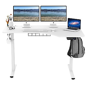 SHW 55-Inch L-Shaped Electric Height Adjustable L-Shaped Standing Desk with Right Facing Corner, White