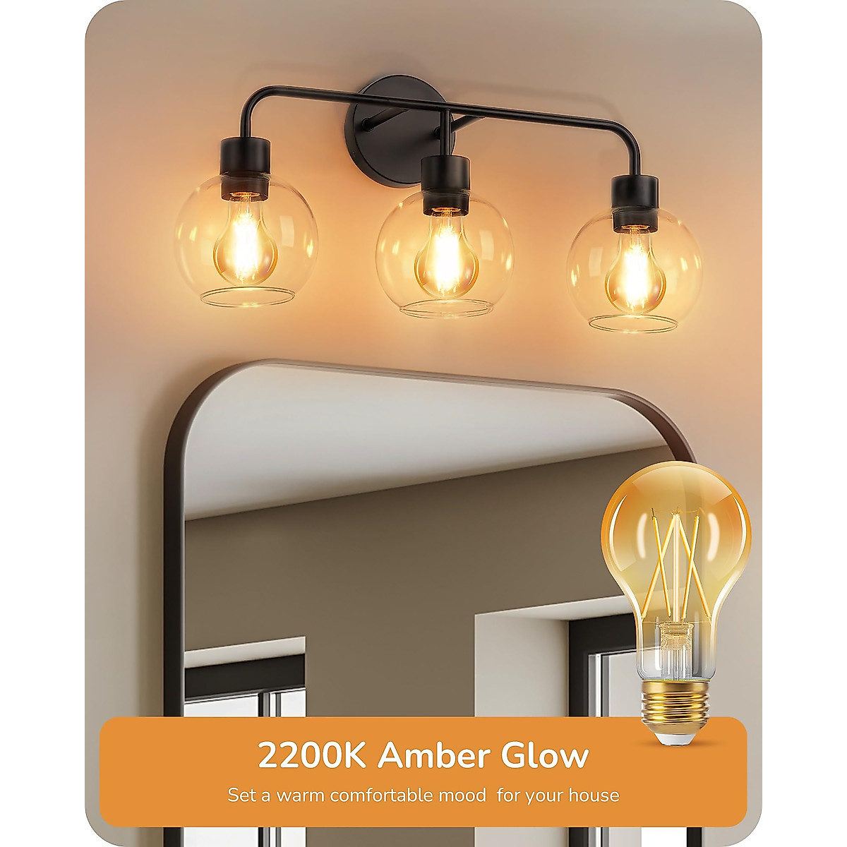 EDISHINE Vintage LED Edison Bulbs 8W, 60W Equivalent, 2200K Amber Warm Light, ST58 Antique Edison Light Bulb with 80+ CRI, A19 Dimmable Light Bulbs, 700LM, E26 Medium Base, 6 Pack