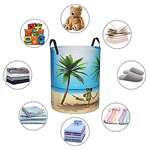 Foruidea Summer Green Frog Laundry Basket,Laundry Hamper,Collapsible Storage Bin, Oxford Fabric Clothes Baskets,Nursery Hamper For Home,Office,Dorm,Gift Basket