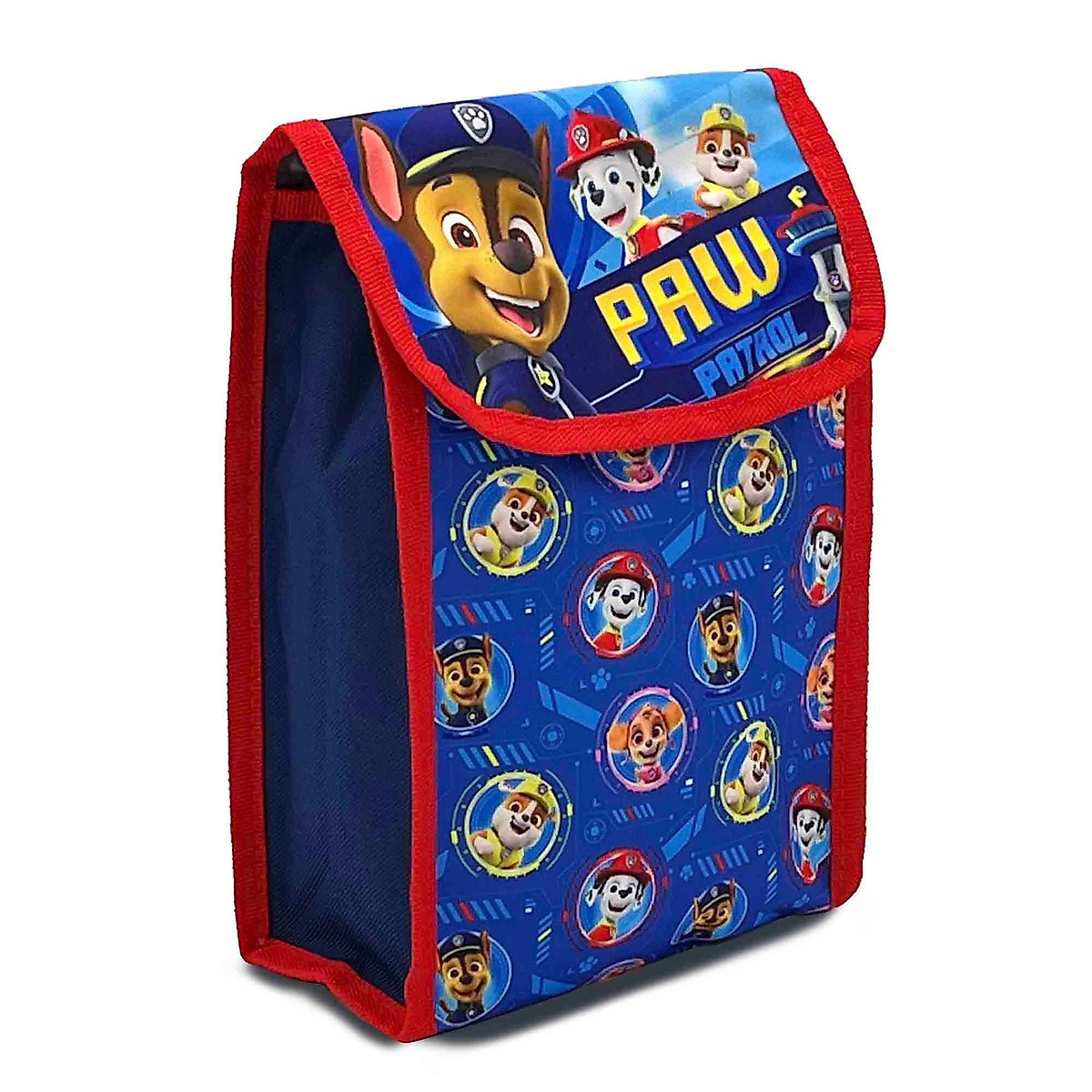 DIBSIES Personalized 16" Paw Team - Chase, Marshall, Rubble, and Skye Is On A Roll Backpack with Bonus Lunch Bag, Carabiner Clip, and Character Dongle