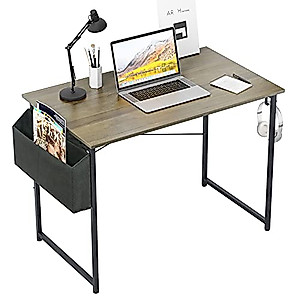 SogesHome 39.37 inches Computer Desk Laptop Table Home Office Workstation Gaming Desk Writing Table with Side Storage Box, Earphone Rack, Teak
