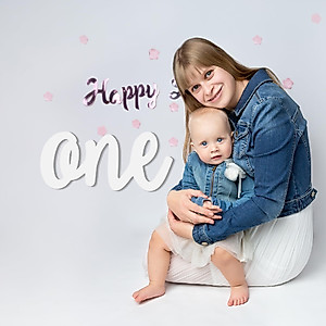 ONE Sign (Large 17in/Wooden/White), 1st Birthday Party and Baby Shower Decorations, Photo Prop, Wall Decor, Table Display, Baby Chair Photo Booth Props