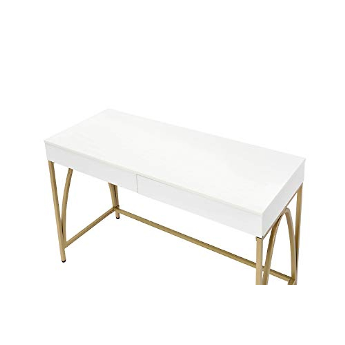 Acme Furniture Lightmane Desk, White High Gloss & Gold