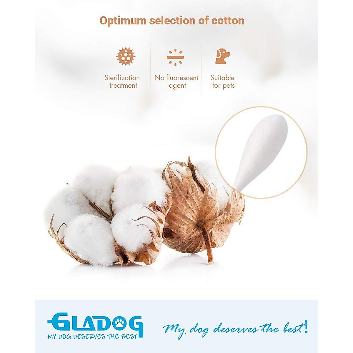 GLADOG 6 Inch Professional Big Cotton Buds for Dogs (Medium Size), Specially Designed Dog Cotton Buds with Durable Bamboo Handle