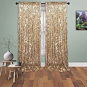 YCC 9FT x 9 FT Gold Big Payette Sequin Curtains with Rod Pocket Panels Curtain