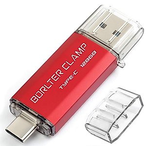 128GB USB Type-C Flash Drive 3.0 Dual Drive, BorlterClamp USB C Memory Stick OTG Thumb Drives for Android Smartphones Samsung Galaxy S10/S9/S8/Note 9, LG, Google Pixel, PC (Red)