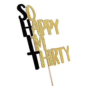 So Happy I'm Thirty Cake Topper - 30th birthday cake topper, Fabulous Birthday Cake Party Decorations.Black men's and women's 30th birthday cake party decoration (single side)