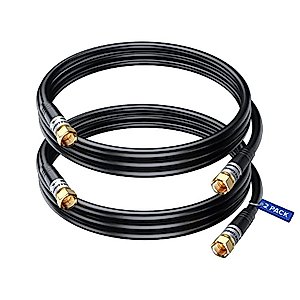 Coaxial Cable 2 ft Triple Shield - RG6 Coax Cable, TV Cable for Digital TV Aerial, Satellite Cable - Cable Cord Cable Wire- with Gold Plated F Connectors - Black, 2 Feet, 2 Pack