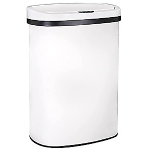 Tyyps Kitchen Trash Can Touch Free Automatic Stainless Steel Trash Can 50L Metal Garbage Can 13 Gallon Trash Can Lidded Trash Can Oval Shape Garbage Bin for Bathroom Bedroom Home Office, White
