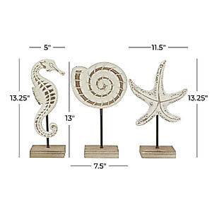 Deco 79 Plastic Sea Life Decorative Sculpture Home Decor Statues, Set of 3 Accent Figurines 13", 13", 13"H, White
