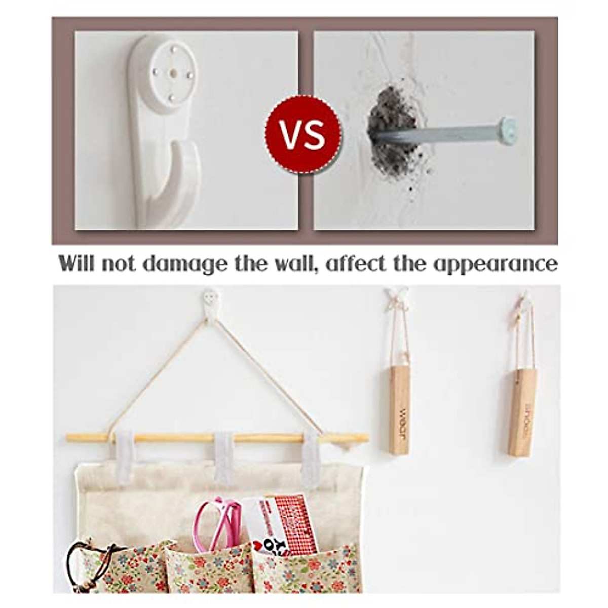 erioctry 20PCS White Durable Non-Trace Wall Picture Hook Powerful Concrete Hard Wall Drywall Picture Hooks Hanging Hook for Picture Photo Frame Clock Hangers