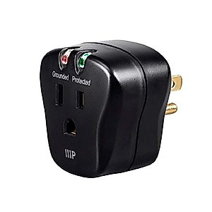 Monoprice 115877 1 Outlet Portable Mini Power Surge Protector Wall Tap - Black | UL Rated 540 Joules With Grounded And Protected Light Indicator
