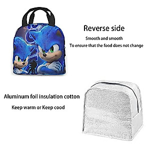 SHEFDVEG Cute Blue Lunch Bag for Boys Girls kawaii Reusable Insulated Lunch Box - Leakproof Cooler Tote Bag Freezable Lunch Bag for Office Work School