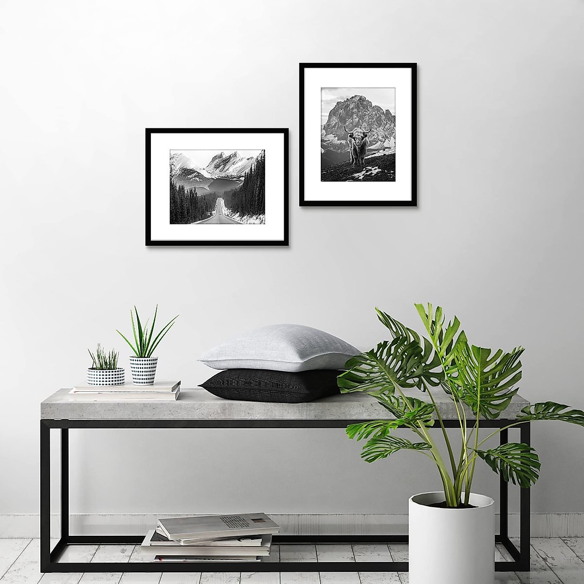 Americanflat 16x20 Picture Frame with Polished Plexiglass - Set of 2 - Use as 11x14 Frame with Mat or 16x20 Frame Without Mat - Galleria Collection - Photo Frames for Wall Display - Black