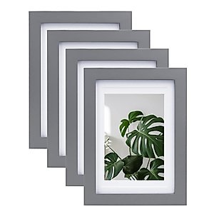 Egofine 5x7 Picture Frames 4 Pack Covered by Plexiglass for Picture 4x6 with Mat or 5x7 whitout Mat Made of Solid Wood for Table Top Display and Wall Mounting Photo Frame, Dark Gray