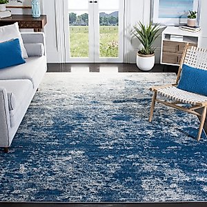 SAFAVIEH Brentwood Collection Area Rug - 9' x 12', Grey & Navy, Modern Abstract Design, Non-Shedding & Easy Care, Ideal for High Traffic Areas in Living Room, Bedroom (BNT822G)