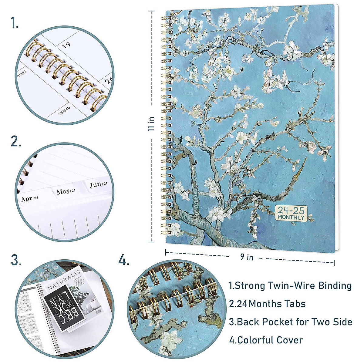 2024-2025 Monthly Planner/Calendar - Monthly Planner 2024-2025, JUL 2024 - DEC 2025, 9" x 11", 2024-2025 Planner with Monthly Tabs, Double-Side Pocket, Perfect Organizer