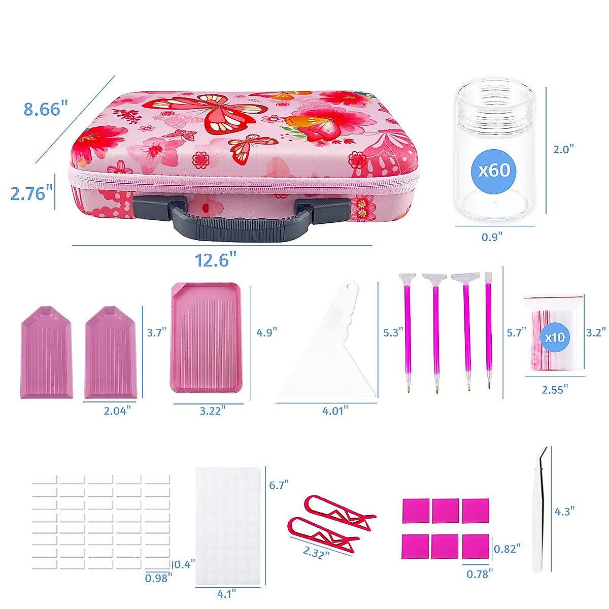 LIRUNQIU Diamond Painting Storage Containers, 60 Slots Diamond Art Accessories and Tools Kits Storage Box(Pink)