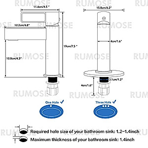 RUMOSE Black Bathroom Faucet Single Handle Bathroom Sink Faucet Basin Mixer Tap with 6 in Deck Plate for 1 & 3 Hole Waterfall Spout Bathroom Faucet Rv Lavatory Vessel Faucet, Brass, Matte Black