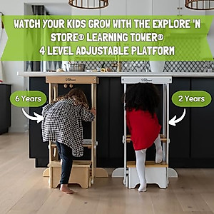 Little Partners Learning Tower Toddler Tower Foldable Step, Explore 'N Store Folding Toddler Tower Montessori Kitchen Tower for Cooking, 22.28" L x 19.56" W x 33.50" H, Ages 2 to 6 (Natural)