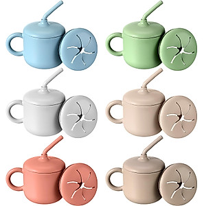 Zhehao 6 Pack Baby Silicone Straw Cup Weaning Snack Cups with Spill Proof Lid Toddler 2 in 1 Transition Cup Open Cups with Easy Hold Handle Food Container for Toddler Baby