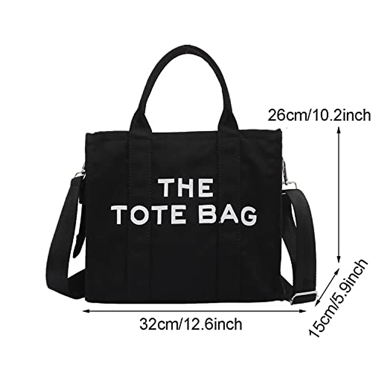 The Tote Bag for Women Crossbody Canvas Tote Bag Travel Canvas Tote Bags with Zipper Work Tote Bags Shoulder Crossbody Bags (Black)