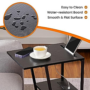 Heybly Side Table Set of 2, C Shaped Nightstand End Sofa Table with Charging Station for Small Spaces,Snack Couch Tables with Phone Holder, 2 USB Ports and Power Outlets HET001CB2