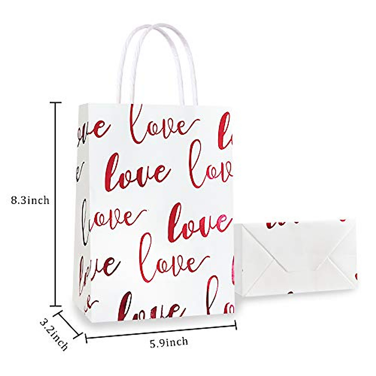 12Pcs Mothers Day Gift Bags, Love Theme Paper Bags with Handle for Valentines Day, Wedding, Father's Day, Sweetest Day or Any Occasion Holiday Bags for Gifts